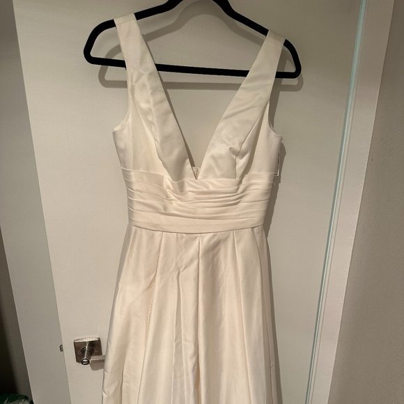 David's Bridal | Dresses | Db Studio Satin Vneck Tea Length Aline Dress ...